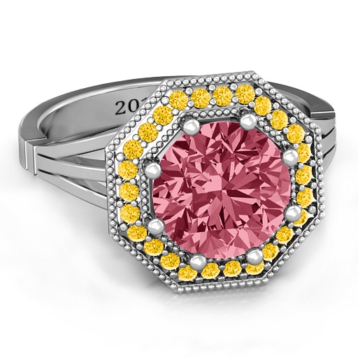 18CT White Gold Round Stone and Octagon Halo Ring