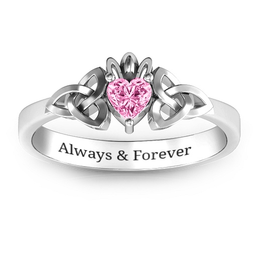 Trinity Knot Heart Crown Solid White Gold Ring