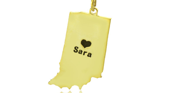 Custom Indiana State Shaped Necklaces - Solid Gold