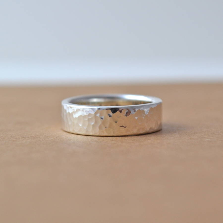 Hammered Hidden Message Solid White Gold Ring